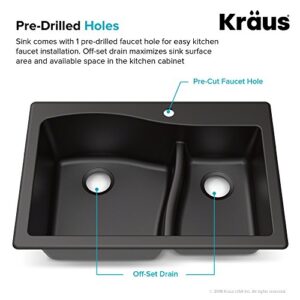 Kraus Quarza Kitchen Sink | 33-Inch 60/40 Bowls | Black Granite | KGD-442 model