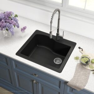 KRAUS KGD-441 Quarza 25-inch Dual Mount Single Bowl Granite Kitchen Sink in Black