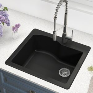 KRAUS KGD-441 Quarza 25-inch Dual Mount Single Bowl Granite Kitchen Sink in Black