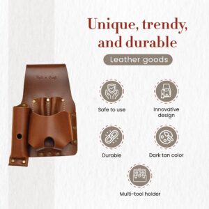 Style n Craft Tape and Knife Holder, Full-Grain Leather Tool Holder with Tape Holder, Knife Sheath, and Pencil Holder, Dark Tan (98015)