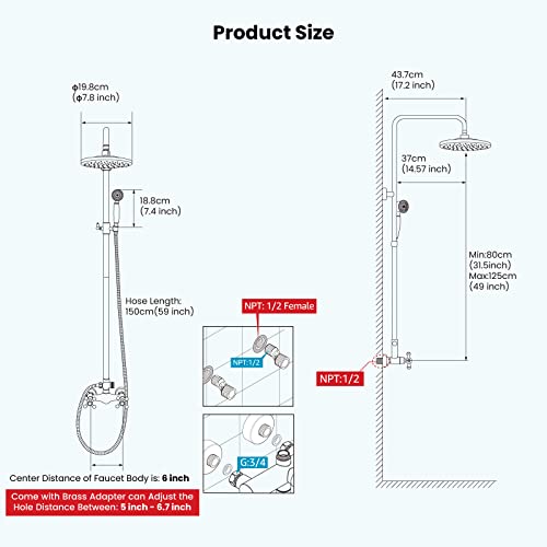 Oil Rubbed Bronze Rain Shower System Set 2 Knobs Mixing 8 Inch Rainfall Shower Head with Handheld Spray Bathroom Shower Faucet