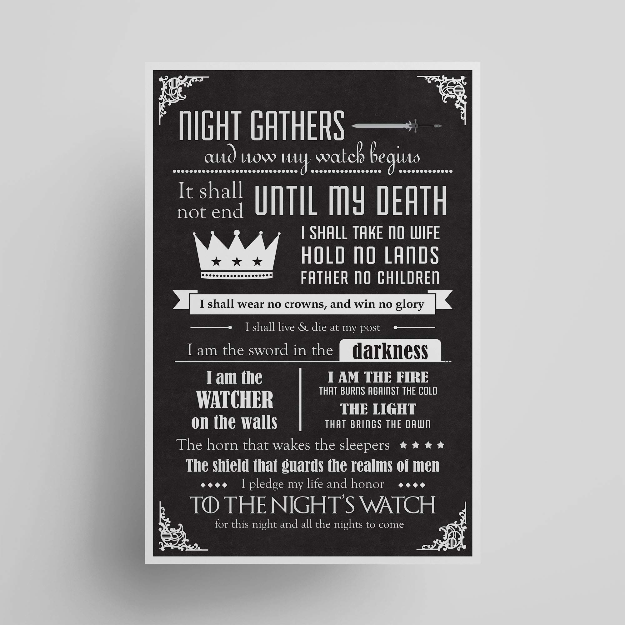 Night's Watch Oath Typography; TV Show Poster, Unframed, Home Decor, Gifts under $15