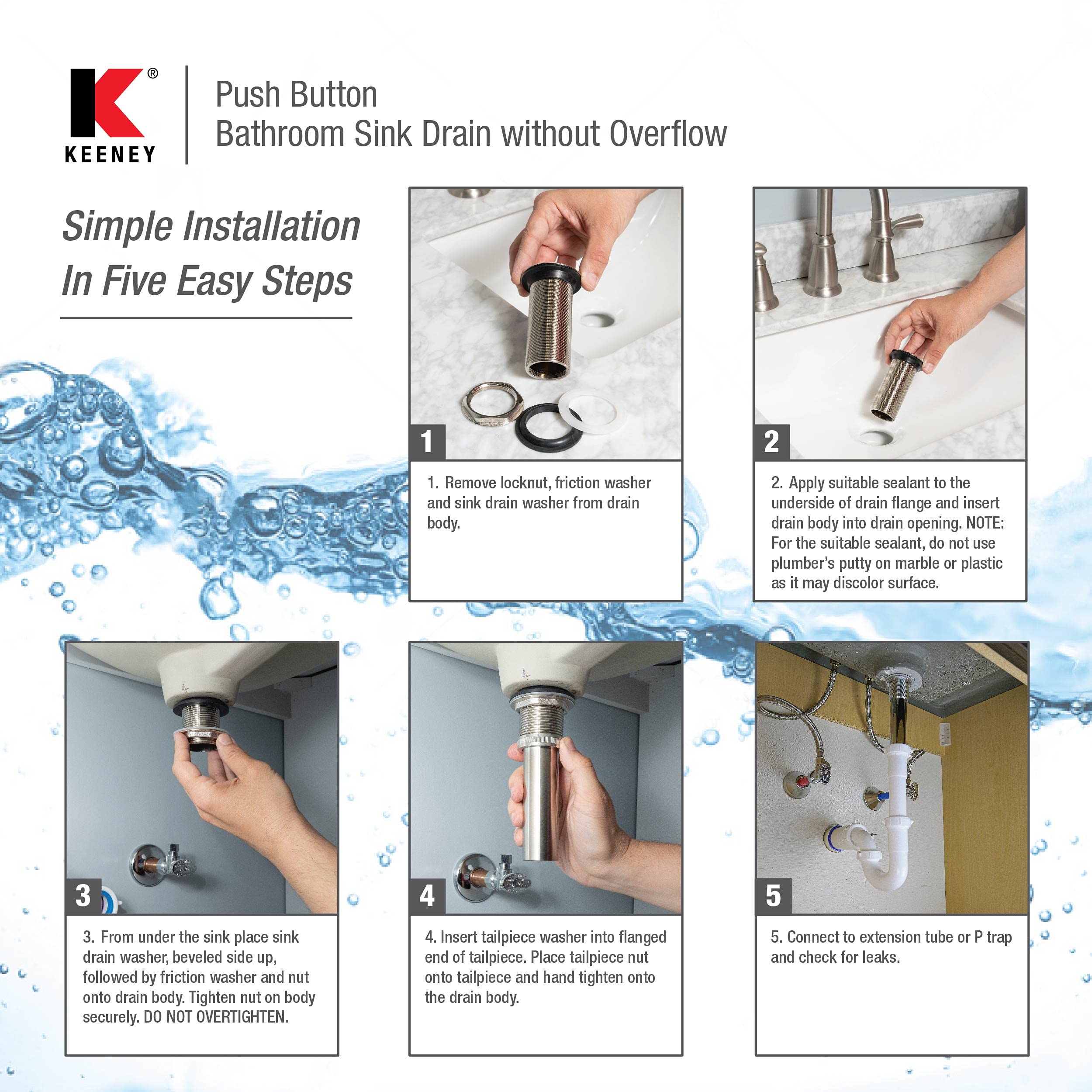 Keeney K820-76BRZ Universal Push Button Bathroom Sink Drain Without Overflow - Oil Rubbed Bronze