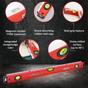 Kapro - 770 Exodus Professional Box Level - 72 Inches - With 45° Vial & Ruler - For Leveling, Measuring, Marking, and Cutting - Features 3 Vials, Precise Straightedge, and Wall-Grip