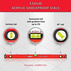 Kapro - 770 Exodus Professional Box Level - 72 Inches - With 45° Vial & Ruler - For Leveling, Measuring, Marking, and Cutting - Features 3 Vials, Precise Straightedge, and Wall-Grip