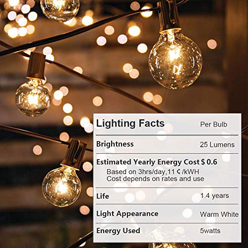 GUDDL Outdoor String Lights 25feet Patio Lights with 27 G40 Bulbs (2 Spare) Connectable Yard Hanging Lights for Party Tents Patio Gazebo Porch Deck Bistro Backyard Balcony Pergola Outside Decor