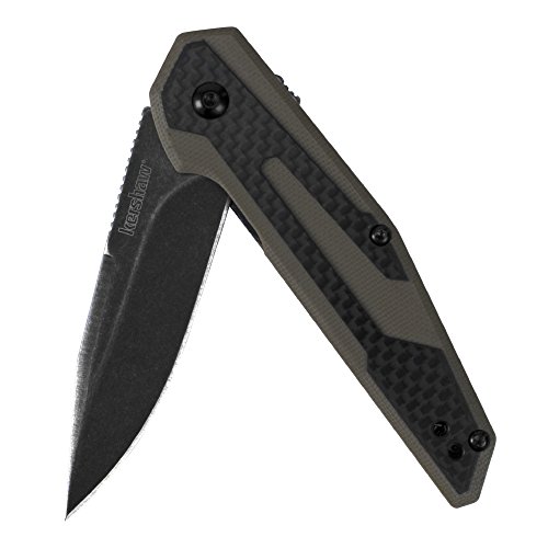 Kershaw Fraxion Tan and Black BlackWash Pocket Knife, 2.75” Stainless Steel Blade with Manual Opening, G10 Handle with Deep-Carry Reversible Pocketclip, Small Folding Knife