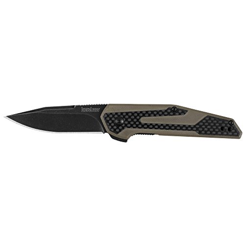 Kershaw Fraxion Tan and Black BlackWash Pocket Knife, 2.75” Stainless Steel Blade with Manual Opening, G10 Handle with Deep-Carry Reversible Pocketclip, Small Folding Knife