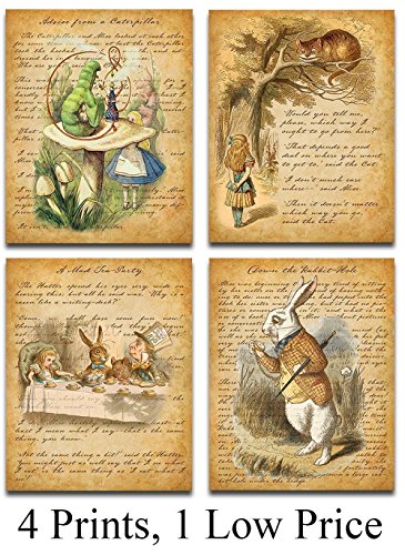 Alice in Wonderland Decoration - 8x10 Prints Unframed Wall Art Alice in Wonderland Poster - Perfect Alice in Wonderland Gifts - Perfect for an Unbirthday or Mad Hatter Tea Party