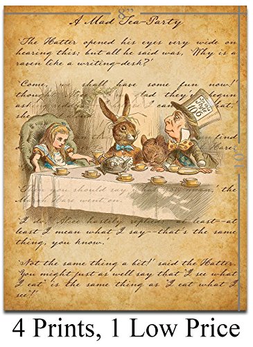 Alice in Wonderland Decoration - 8x10 Prints Unframed Wall Art Alice in Wonderland Poster - Perfect Alice in Wonderland Gifts - Perfect for an Unbirthday or Mad Hatter Tea Party