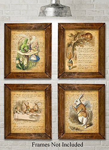 Alice in Wonderland Decoration - 8x10 Prints Unframed Wall Art Alice in Wonderland Poster - Perfect Alice in Wonderland Gifts - Perfect for an Unbirthday or Mad Hatter Tea Party