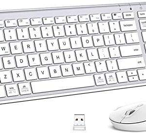 iClever GK03 Wireless Keyboard and Mouse Combo - 2.4G Portable Wireless Keyboard Mouse, Rechargeable Ergonomic Design Full Size Slim Thin Stable Connection Keyboard for Windows 7/8/10, Mac OS