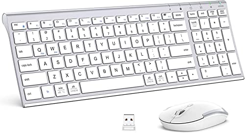 iClever GK03 Wireless Keyboard and Mouse Combo - 2.4G Portable Wireless Keyboard Mouse, Rechargeable Ergonomic Design Full Size Slim Thin Stable Connection Keyboard for Windows 7/8/10, Mac OS