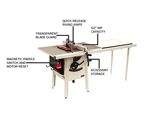 JET JPS-10 ProShop II 10-Inch Table Saw with Steel Wings, 52-Inch Rip, 1-3/4HP, 1Ph 115V (725005K)