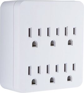 ge pro 6-outlet extender surge protector, wall tap adapter, charging station, automatic shutdown, 3-prong, 1020 joules, ul listed, white, 36727