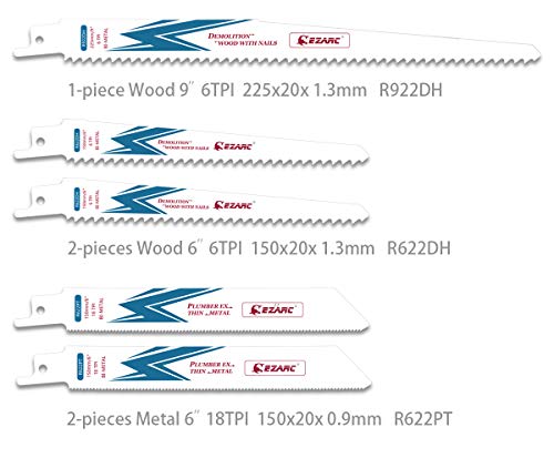 EZARC 10-Piece Reciprocating Saw Blade Set, M42 Bi-Metal Demolition Sawzall Blade Set, Metal & Wood Cutting Saw Blades