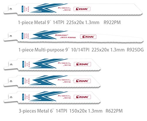 EZARC 10-Piece Reciprocating Saw Blade Set, M42 Bi-Metal Demolition Sawzall Blade Set, Metal & Wood Cutting Saw Blades