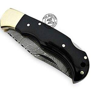 Buffalo Horn 6.5'' 100% Handmade Damascus Steel Folding Pocket Knife 100% Prime Quality