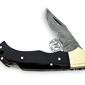 Buffalo Horn 6.5'' 100% Handmade Damascus Steel Folding Pocket Knife 100% Prime Quality