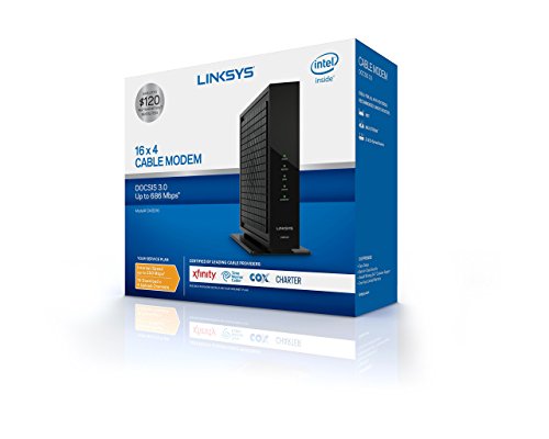 Linksys DOCSIS 3.0 16x4 Cable Modem with Comcast Xfinity, Time Warner Cable, Charter, Cox, Cablevision, and More (CM3016) (Renewed)