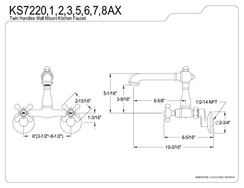 Kingston Brass KS7225AX English Country Kitchen Faucet, 6-5/8" in Spout Reach, Oil Rubbed Bronze