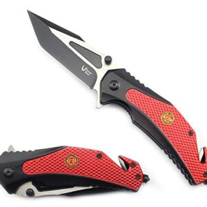 Vulcan Gear Emergency Service Tactical Assisted Open Metal Rescue Folding Knife (Red - Fire Dept.)