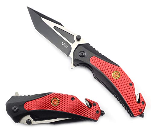 Vulcan Gear Emergency Service Tactical Assisted Open Metal Rescue Folding Knife (Red - Fire Dept.)