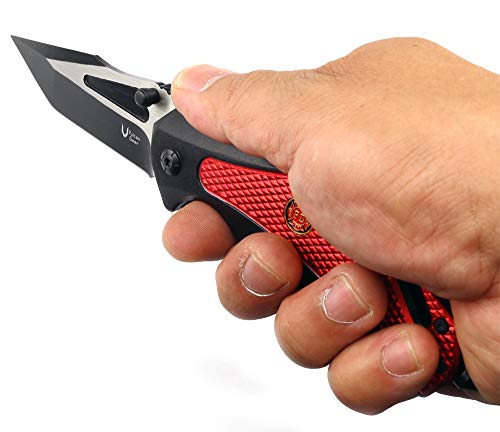 Vulcan Gear Emergency Service Tactical Assisted Open Metal Rescue Folding Knife (Red - Fire Dept.)