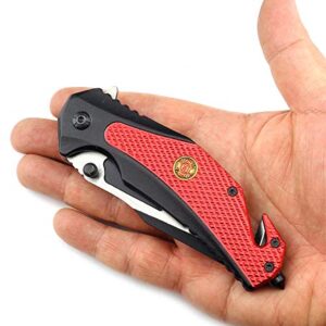 Vulcan Gear Emergency Service Tactical Assisted Open Metal Rescue Folding Knife (Red - Fire Dept.)