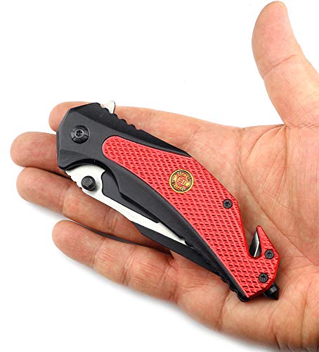 Vulcan Gear Emergency Service Tactical Assisted Open Metal Rescue Folding Knife (Red - Fire Dept.)