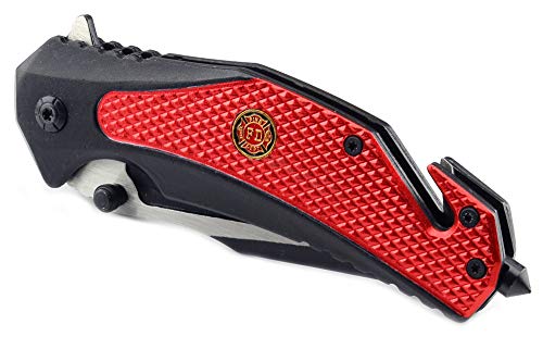 Vulcan Gear Emergency Service Tactical Assisted Open Metal Rescue Folding Knife (Red - Fire Dept.)