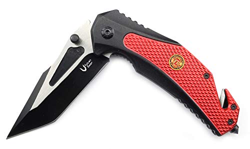 Vulcan Gear Emergency Service Tactical Assisted Open Metal Rescue Folding Knife (Red - Fire Dept.)