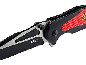 Vulcan Gear Emergency Service Tactical Assisted Open Metal Rescue Folding Knife (Red - Fire Dept.)