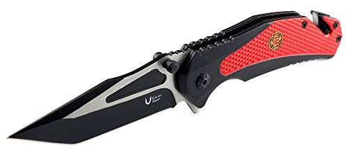 Vulcan Gear Emergency Service Tactical Assisted Open Metal Rescue Folding Knife (Red - Fire Dept.)