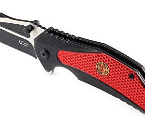 Vulcan Gear Emergency Service Tactical Assisted Open Metal Rescue Folding Knife (Red - Fire Dept.)