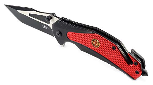 Vulcan Gear Emergency Service Tactical Assisted Open Metal Rescue Folding Knife (Red - Fire Dept.)