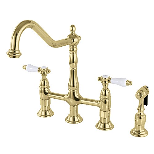 Kingston Brass KS1272BPLBS Bel-Air Bridge Kitchen Faucet, 8-3/4" in Spout Reach, Polished Brass