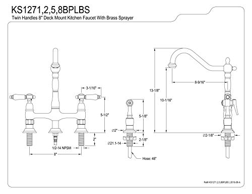 Kingston Brass KS1272BPLBS Bel-Air Bridge Kitchen Faucet, 8-3/4" in Spout Reach, Polished Brass