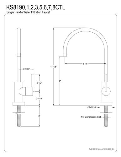 Kingston Brass KS8190CTL Continental Water Filtration Faucet, 5-7/8" in Spout Reach, Matte Black