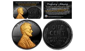 1943 genuine black ruthenium & 24k golden abraham lincoln steel war wheat penny