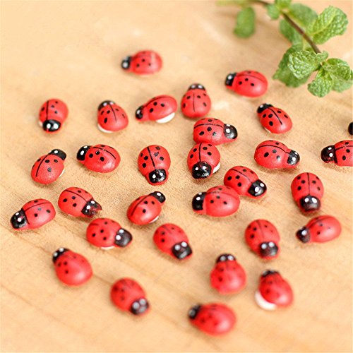 Alasida 60PCS Garden Ladybugs Miniature Plant Pots Bonsai Craft Ornament Decor with Self-adhesive Micro Landscape DIY Decoration