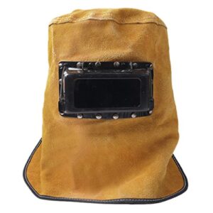 comfortable leather welding helmet, welder grinding protective gear work cap hat welding flame heat resistant anti-dust head face neck shield safety hood helmet