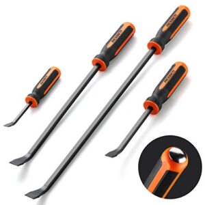 rexbeti pry bar set, heavy duty pry bar 4-piece mechanic hand tools, thicker strike cap handle, black orange