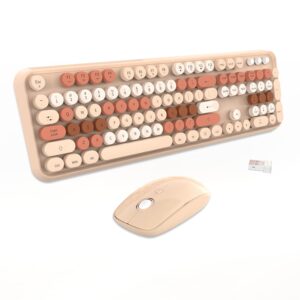 sades v2020 keyboard and mouse combo, colorful wireless keyboard with round keycaps,2.4ghz dropout-free connection,long battery life,cute wireless mouse for pc/laptop/computer (milktea color)