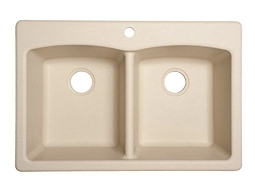 Franke ELG62D91-LIN Ellipse 33-in x 22-in Linen Double-Basin Composite Drop-in or Undermount 4-Hole Commercial Kitchen Sink, inch x inch x 9-inch deep