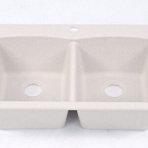 Franke ELG62D91-LIN Ellipse 33-in x 22-in Linen Double-Basin Composite Drop-in or Undermount 4-Hole Commercial Kitchen Sink, inch x inch x 9-inch deep