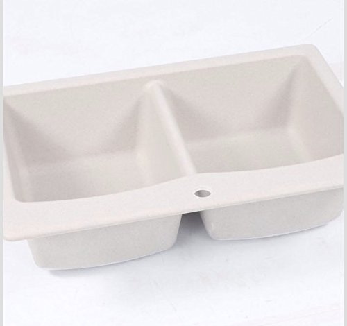 Franke ELG62D91-LIN Ellipse 33-in x 22-in Linen Double-Basin Composite Drop-in or Undermount 4-Hole Commercial Kitchen Sink, inch x inch x 9-inch deep