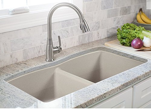 Franke ELG62D91-LIN Ellipse 33-in x 22-in Linen Double-Basin Composite Drop-in or Undermount 4-Hole Commercial Kitchen Sink, inch x inch x 9-inch deep