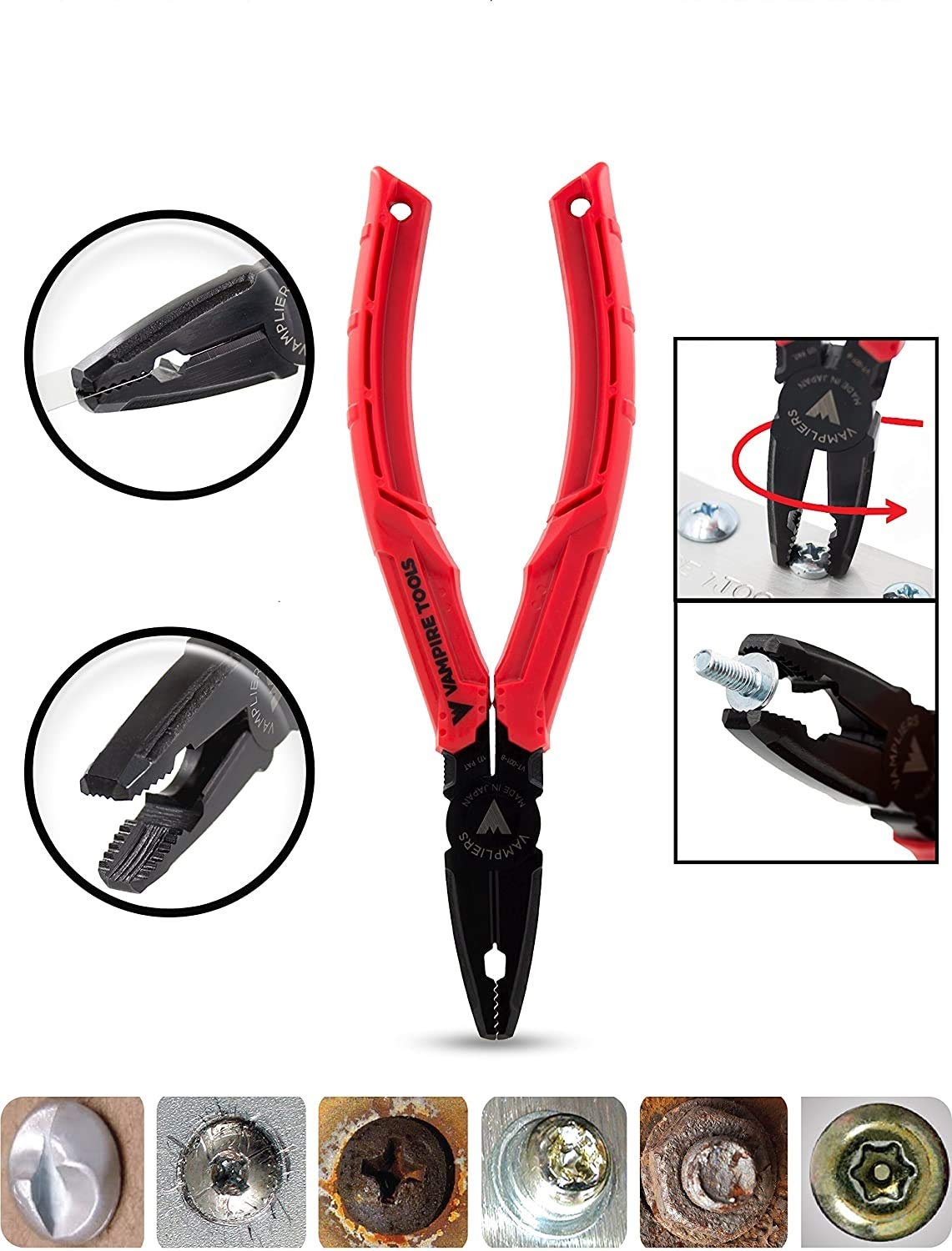 VAMPLIERS BRUTE 6.25" Stripped Screw Extraction Pliers. High Carbon Steel with Black Oxide Finish. Remove any Stripped/Damaged/Stuck Screws & Stubborn Fasteners. Made in Japan: VT-002-6