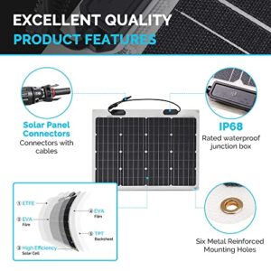 Renogy Flexible Solar Panel 50 Watt 12 Volt Monocrystalline Semi-Flexible Bendable Mono Off-Grid Charger for Marine RV Cabin Van Car Uneven Surfaces,Black